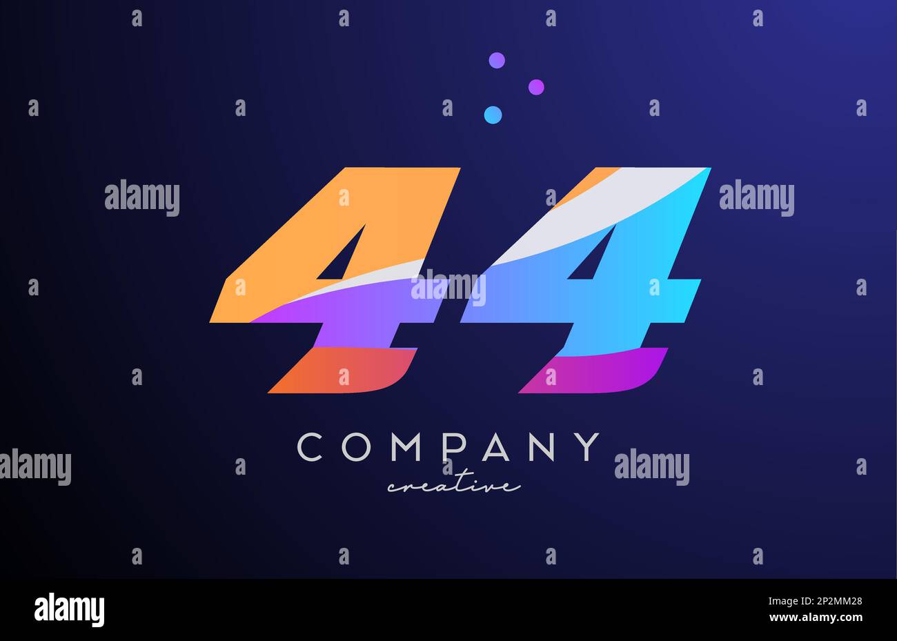 colored number 44 logo icon with dots. Yellow blue pink template design ...