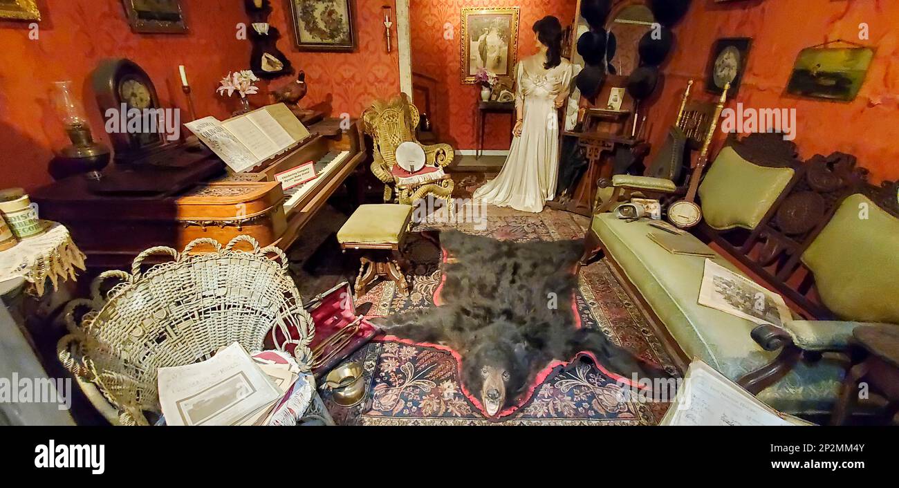 Model of typical 1800s parlor with piano seen on tour of Cripple Creek ...