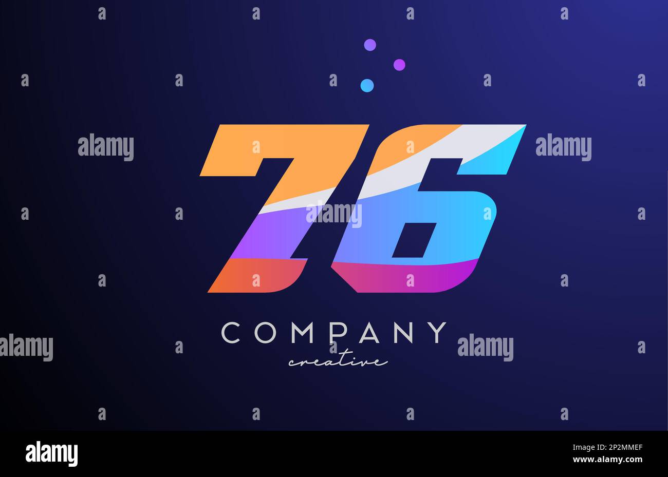 colored number 76 logo icon with dots. Yellow blue pink template design ...