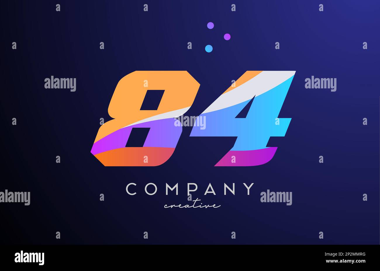 colored number 84 logo icon with dots. Yellow blue pink template design ...