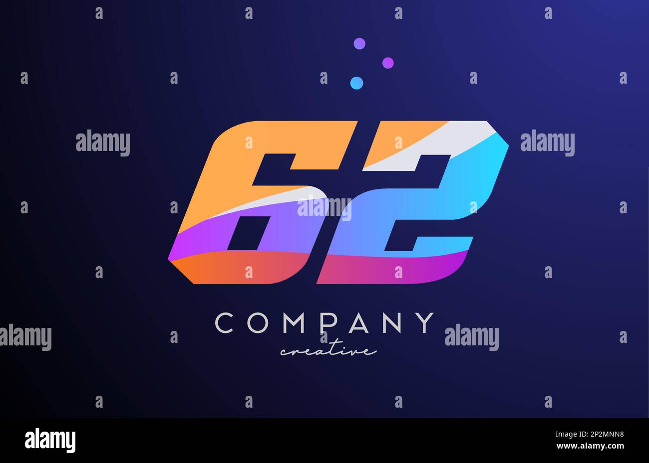 colored number 62 logo icon with dots. Yellow blue pink template design ...