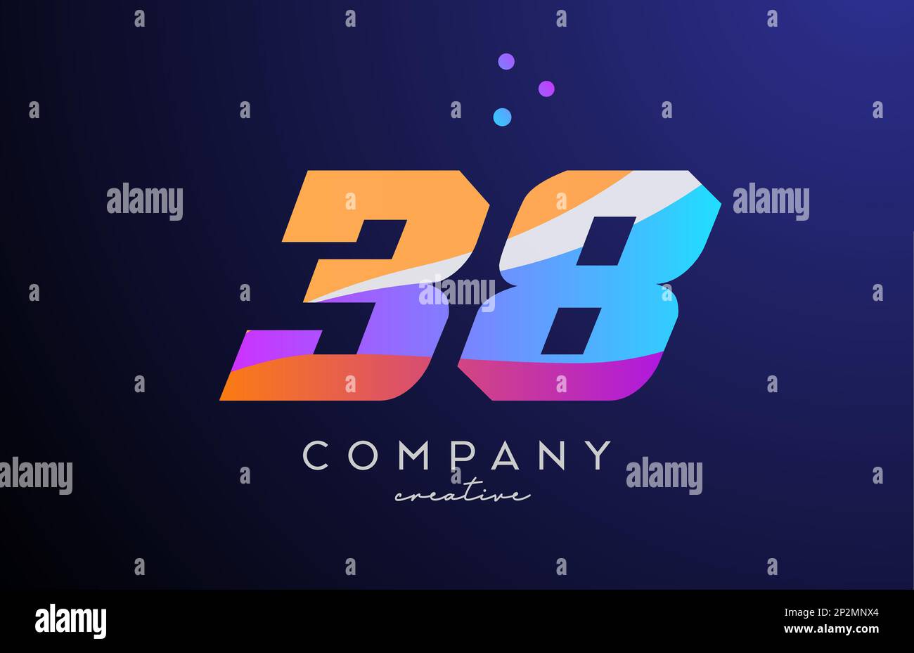 colored number 38 logo icon with dots. Yellow blue pink template design ...