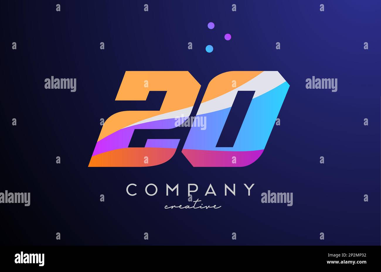colored number 20 logo icon with dots. Yellow blue pink template design ...