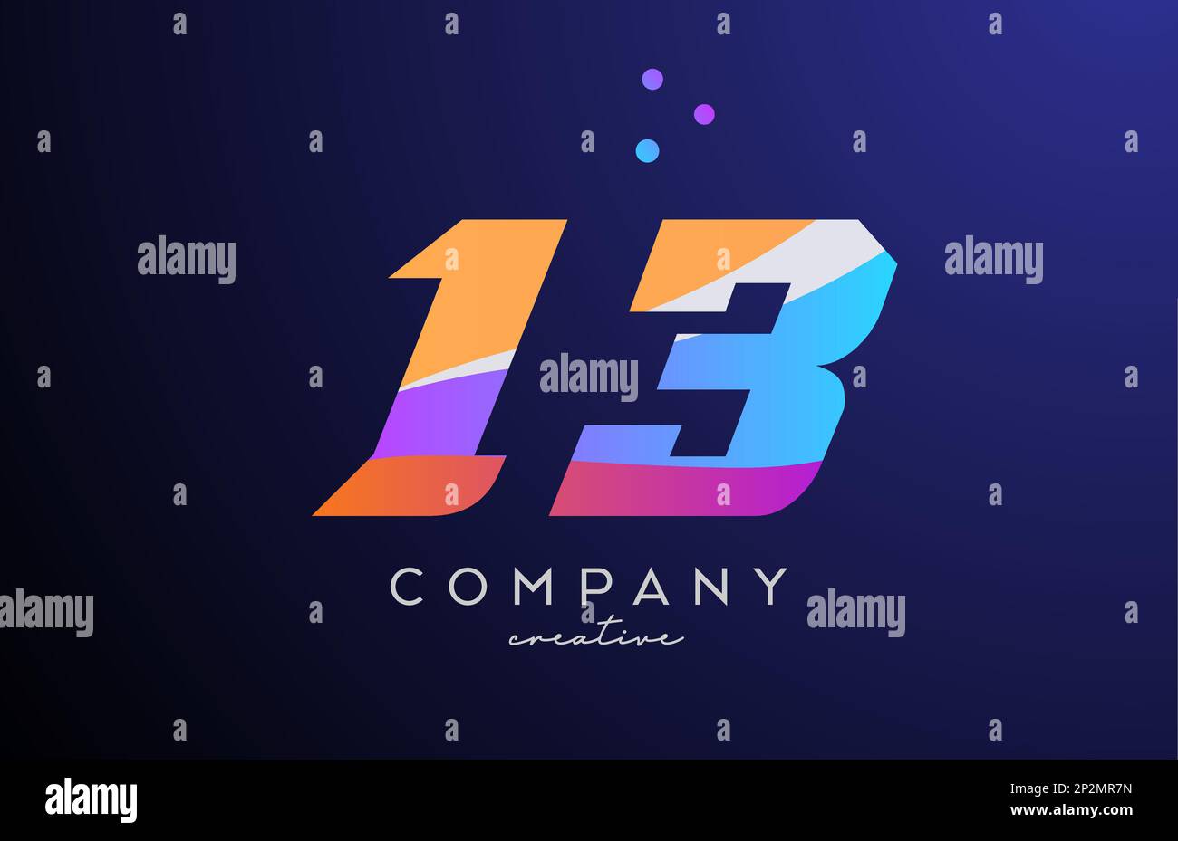 colored number 13 logo icon with dots. Yellow blue pink template design ...