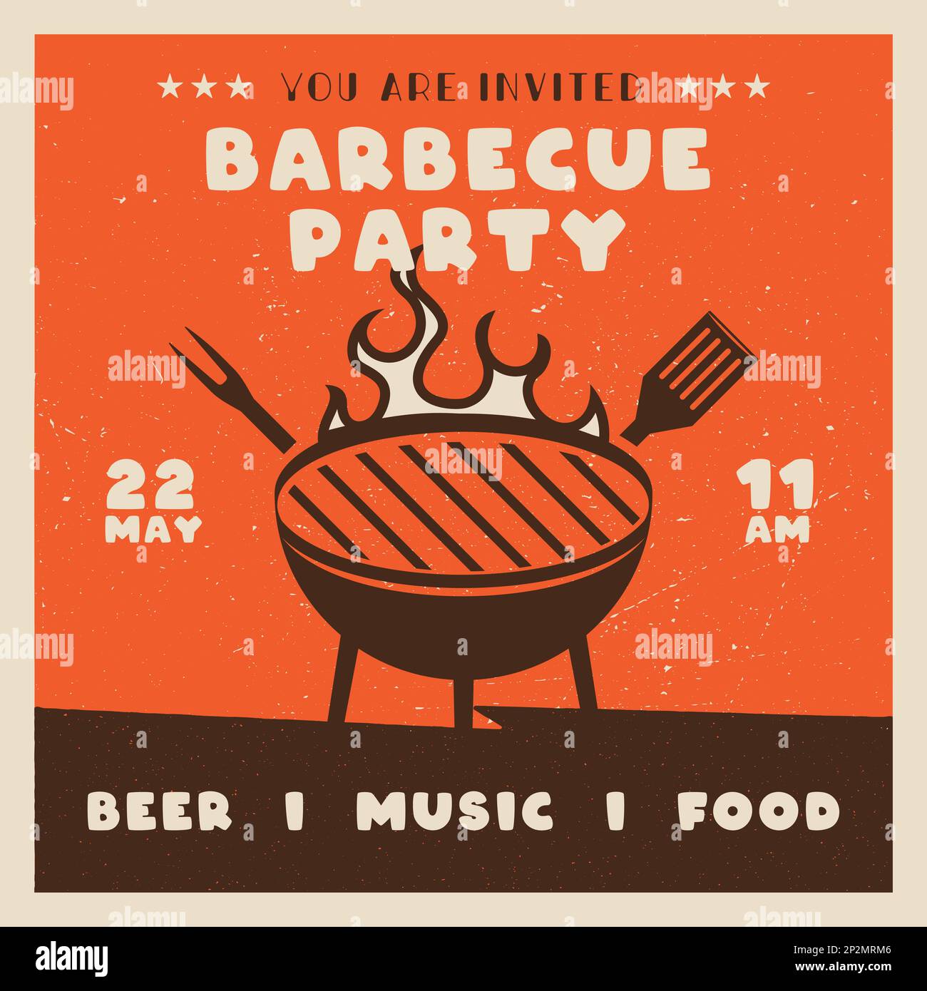 Retro BBQ party card template. BBQ grill square card for social media ...