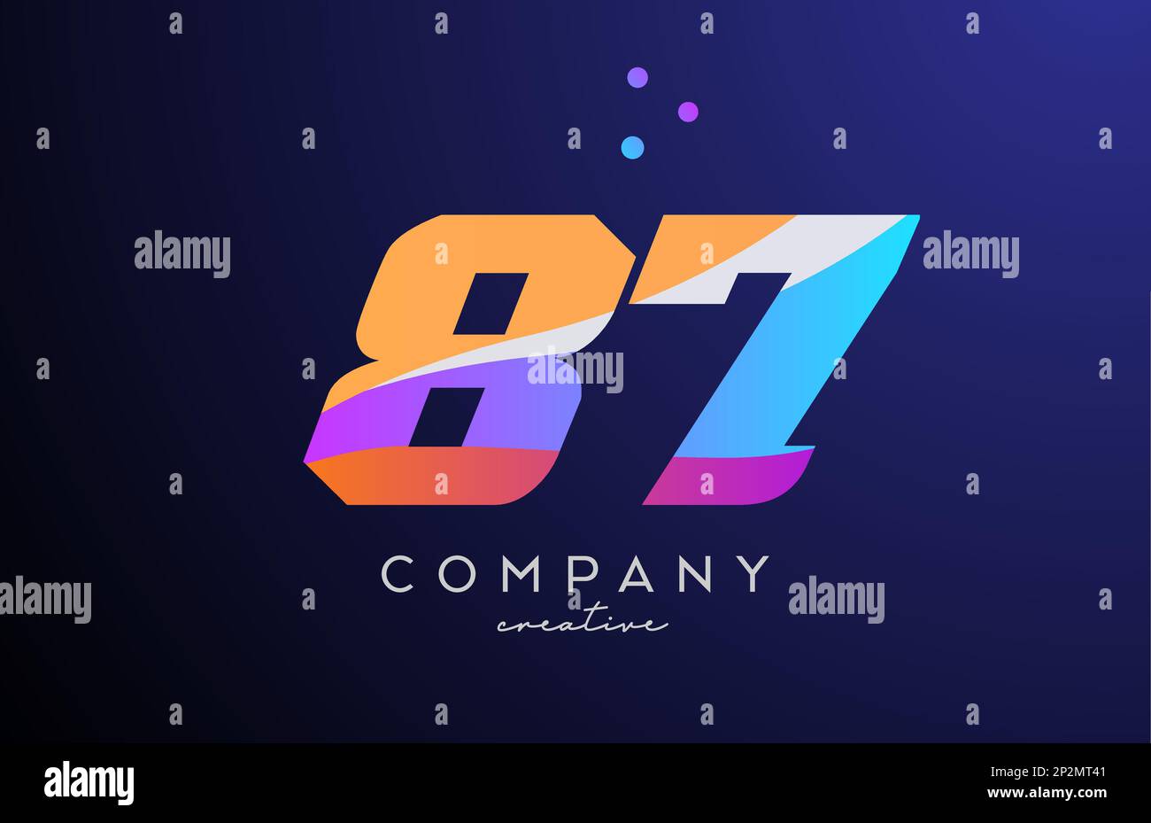colored number 87 logo icon with dots. Yellow blue pink template design ...