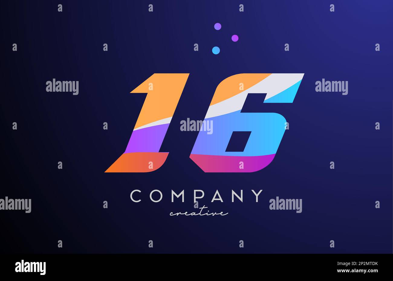 colored number 16 logo icon with dots. Yellow blue pink template design ...