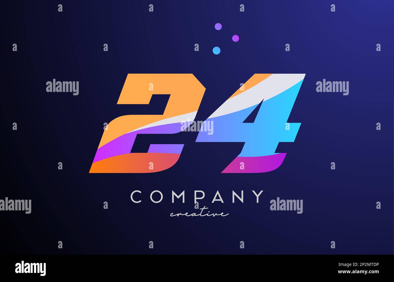 colored number 24 logo icon with dots. Yellow blue pink template design ...