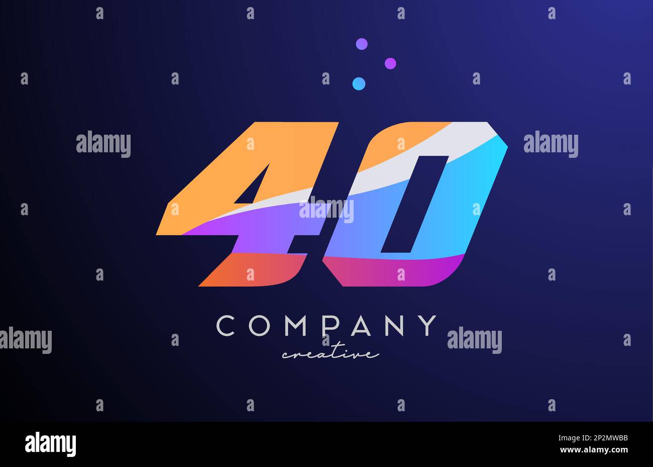 colored number 40 logo icon with dots. Yellow blue pink template design ...