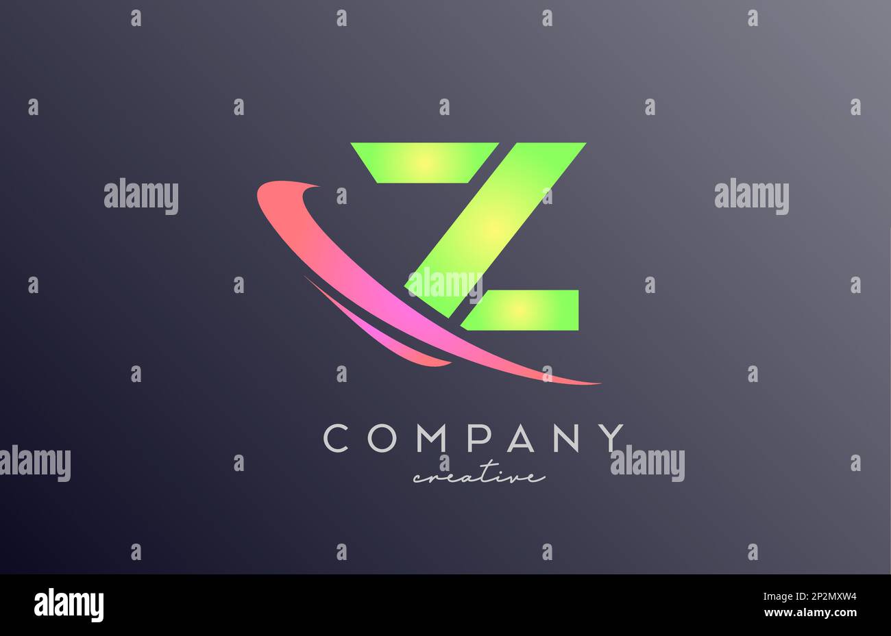 green pink Z alphabet letter logo icon with swoosh. Creative template ...