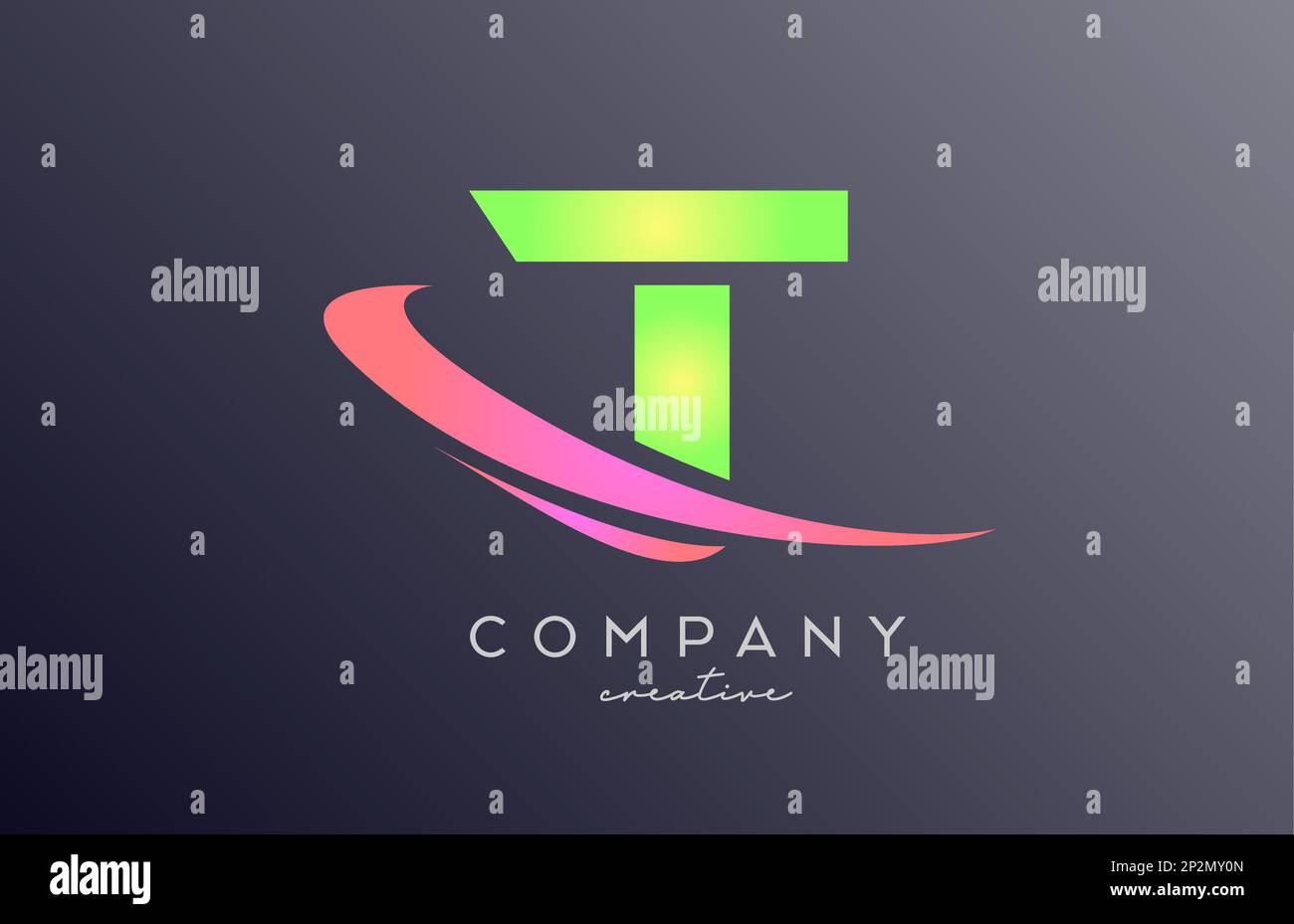 green pink T alphabet letter logo icon with swoosh. Creative template ...