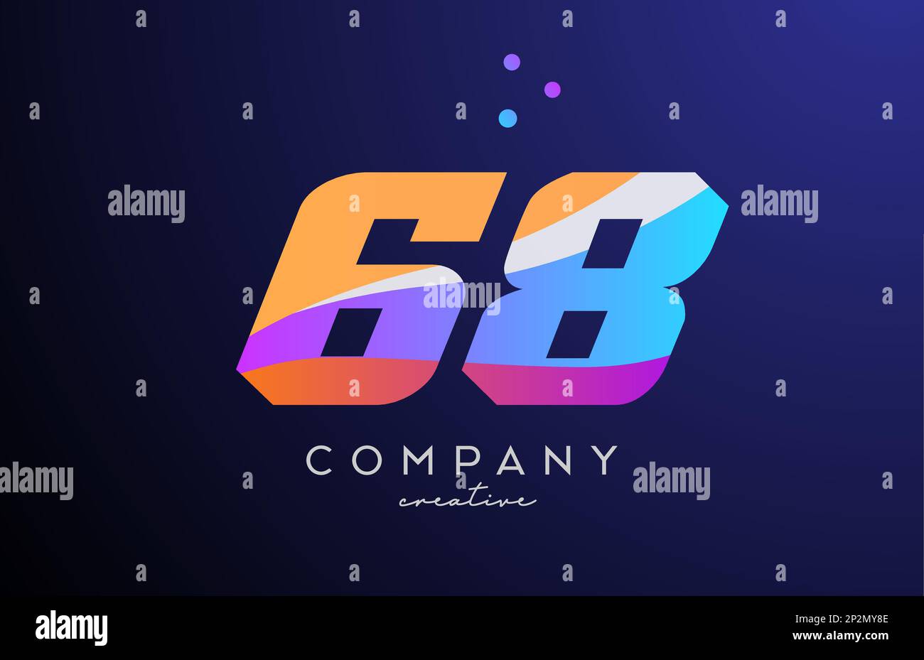 colored number 68 logo icon with dots. Yellow blue pink template design ...