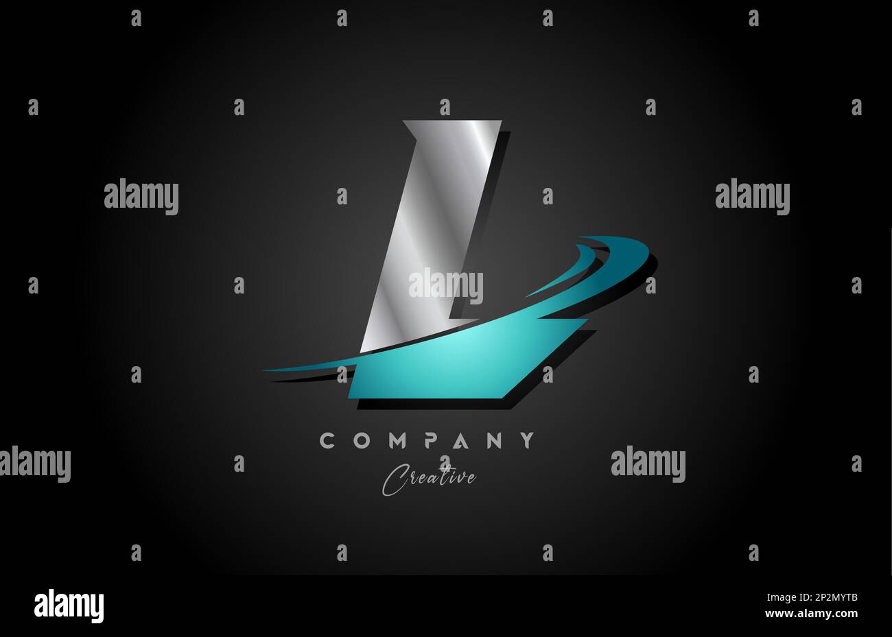 silver metal blue L alphabet letter logo icon design with swoosh ...