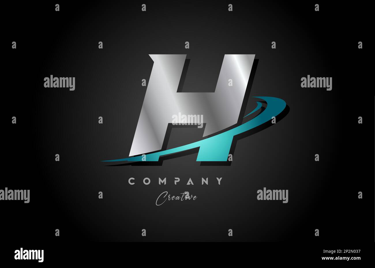 silver metal blue H alphabet letter logo icon design with swoosh ...