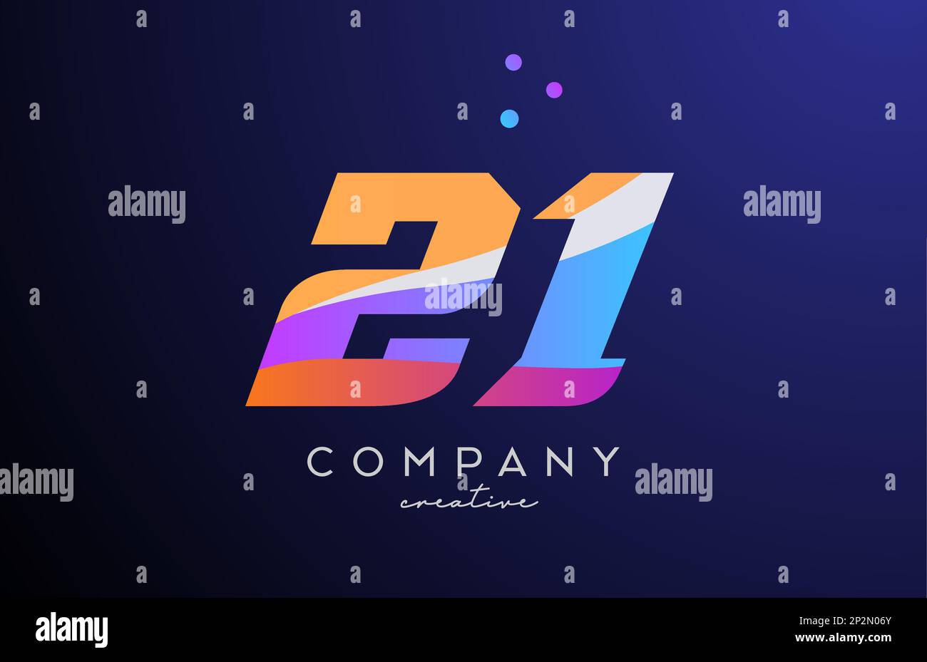 colored number 21 logo icon with dots. Yellow blue pink template design for a business or ...