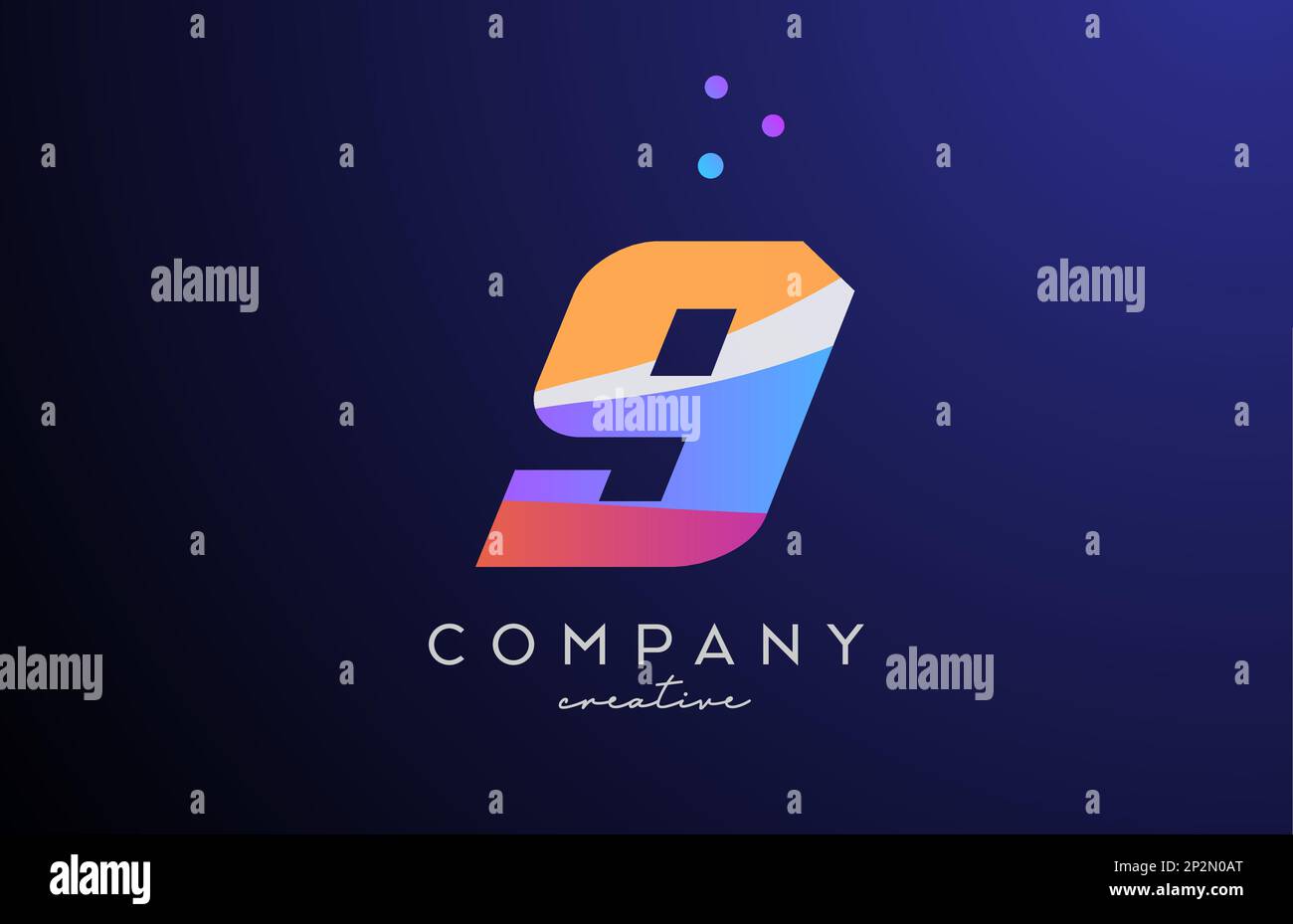 colored number 9 logo icon with dots. Yellow blue pink template design ...