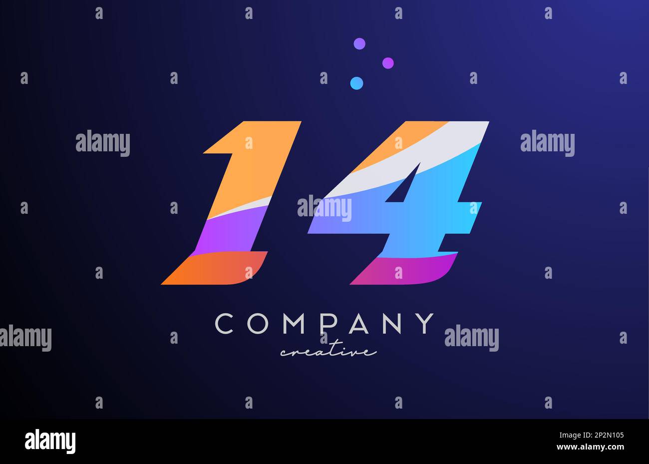 colored number 14 logo icon with dots. Yellow blue pink template design ...