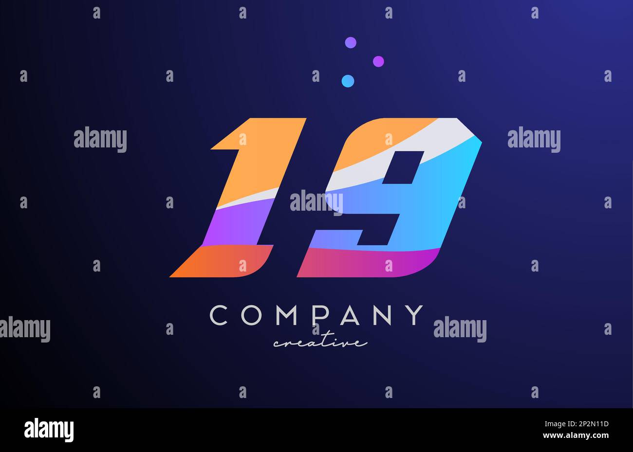 colored number 19 logo icon with dots. Yellow blue pink template design ...