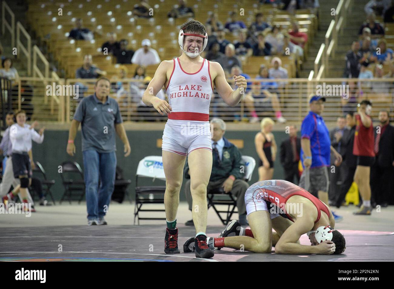 Bryce Rogers, left, of Lake Highland Prep, celebrates after defeating ...