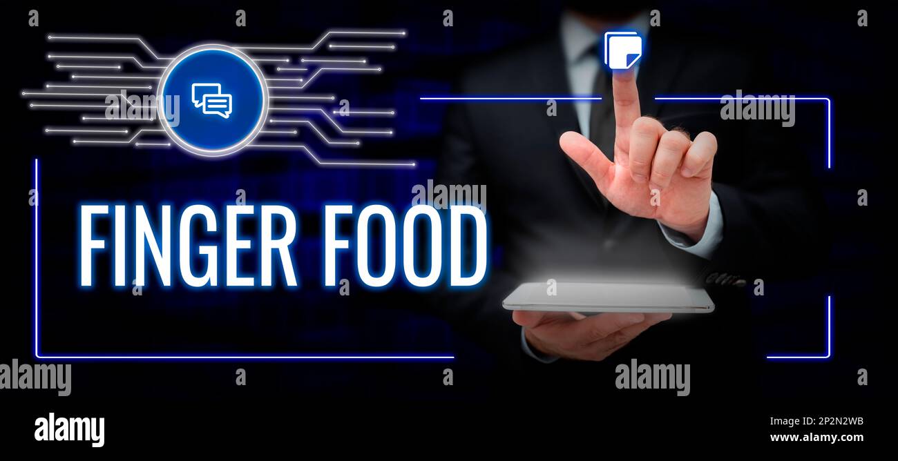 Text caption presenting Finger Food. Business concept products and ...