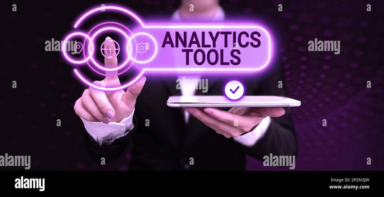 Text sign showing Analytics Tools. Internet Concept pieces of web application analysis software ...
