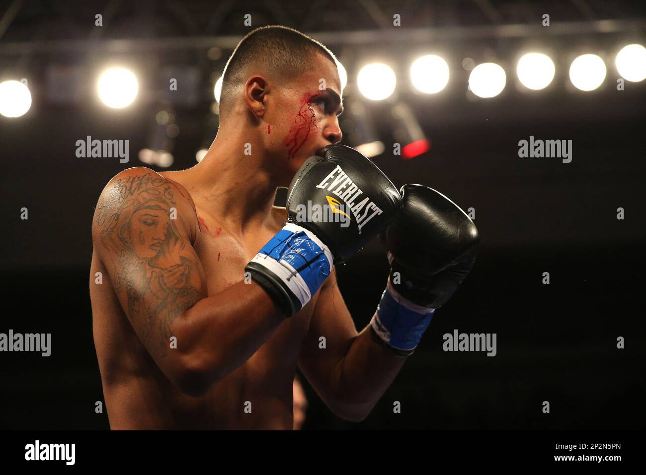 Alex Roman fights against Edgardo Marin during a Telemundo boxing match ...