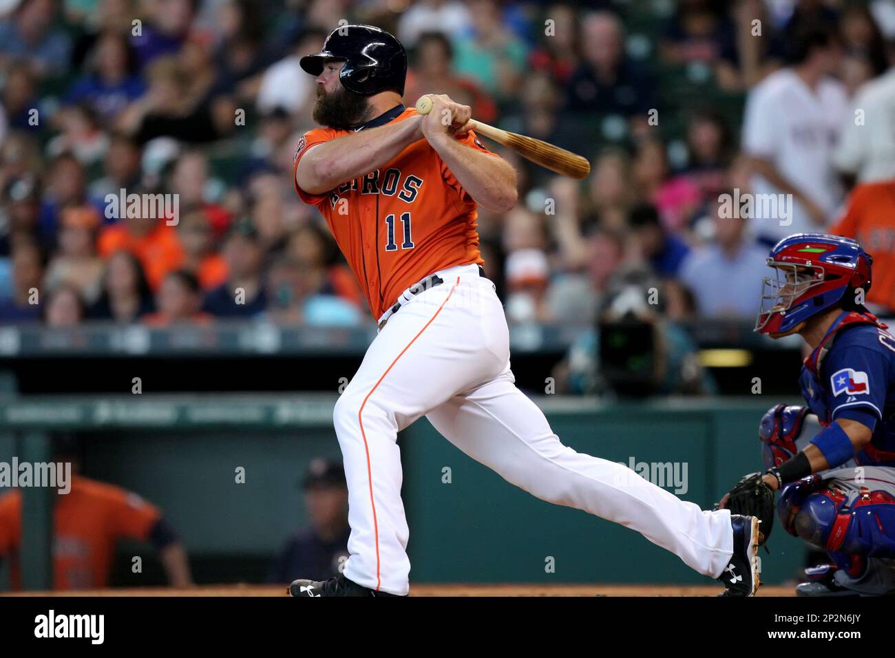 JUL 17 2015: Houston Astros designated hitter Evan Gattis #11 swings ...