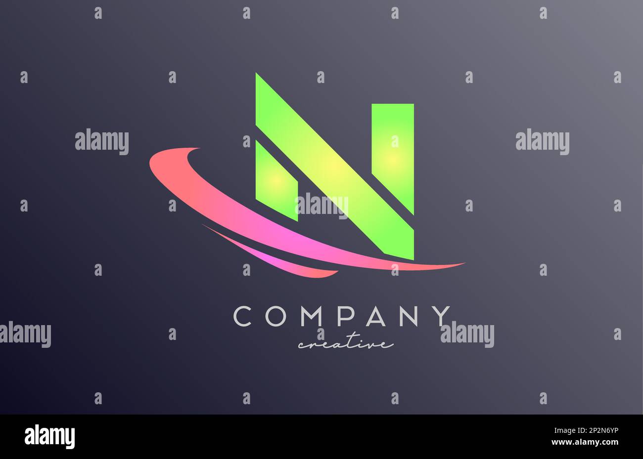 green pink N alphabet letter logo icon with swoosh. Creative template ...