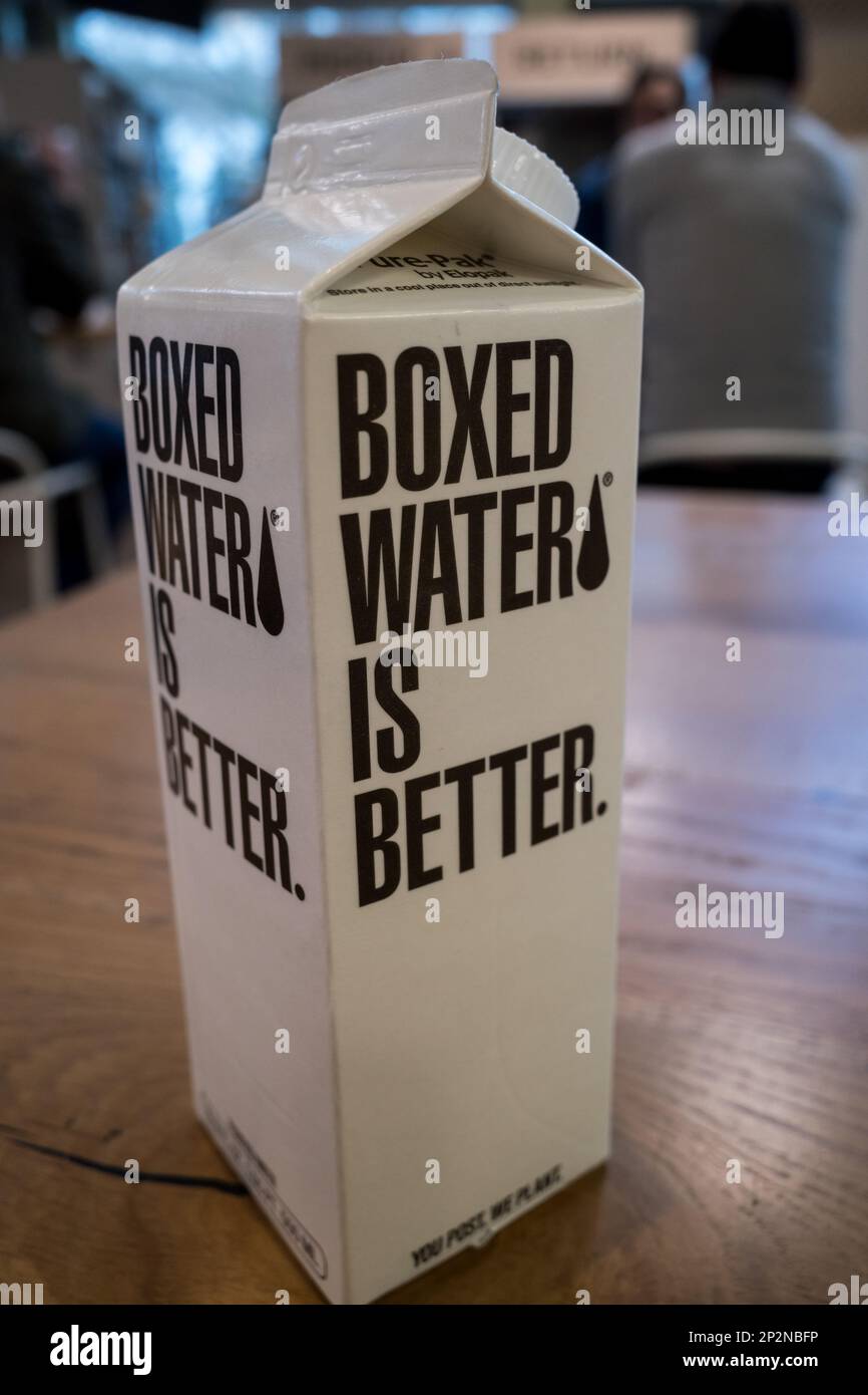Seattle, USA. 28 Feb 2023. Boxed water on a table at a Seattle store ...