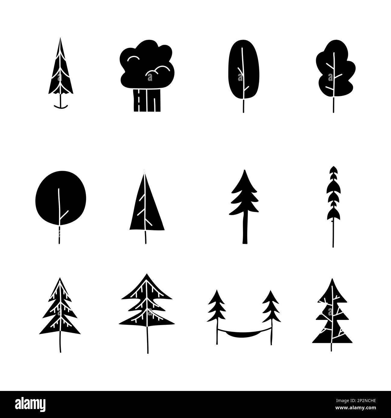 Simple silhouette tree icons collection. Line art trees. Stock vector ...