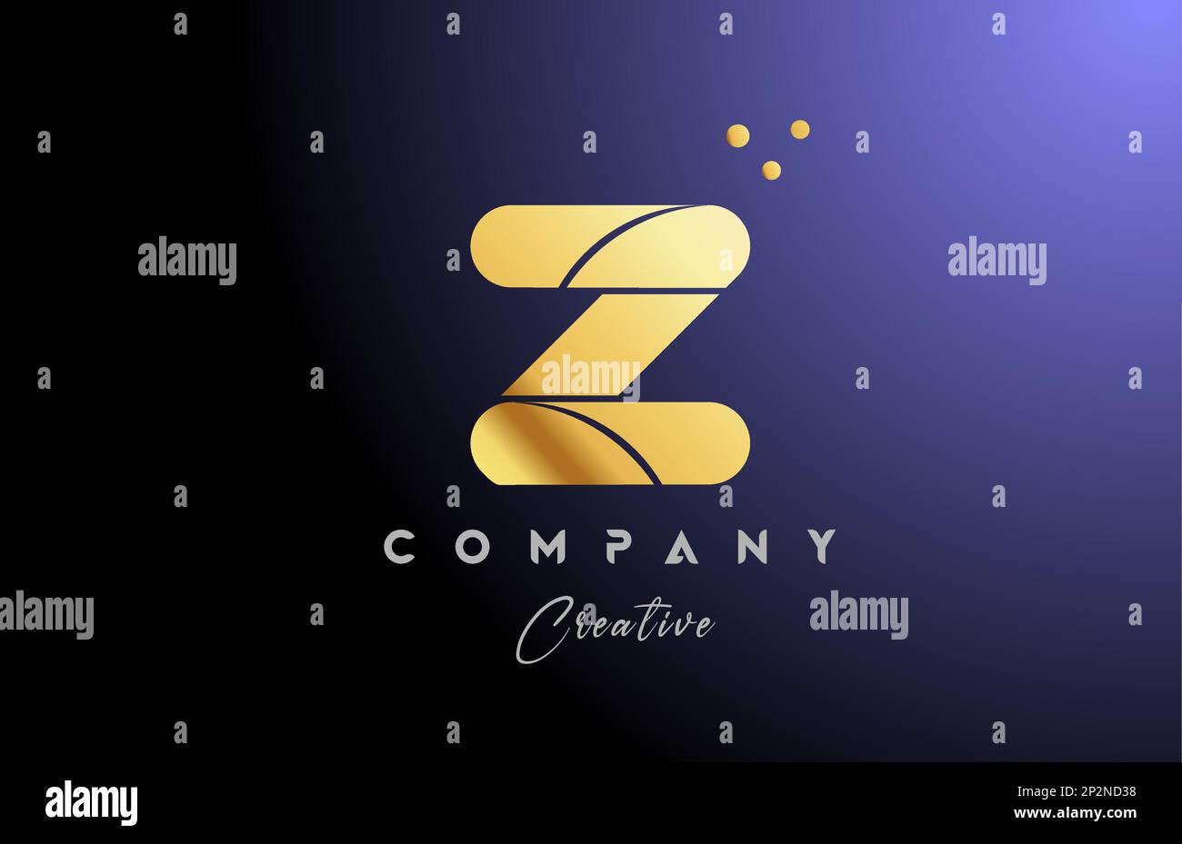 gold golden Z alphabet letter logo icon design. Yellow blue color with ...