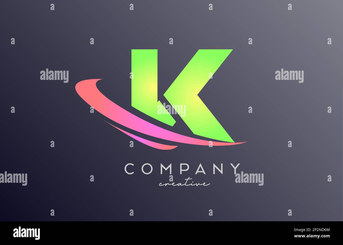 green pink K alphabet letter logo icon with swoosh. Creative template ...