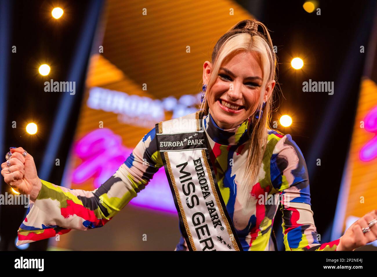 Kira Geiss, Miss Germany 2023, is onstage after winning Miss Germany ...