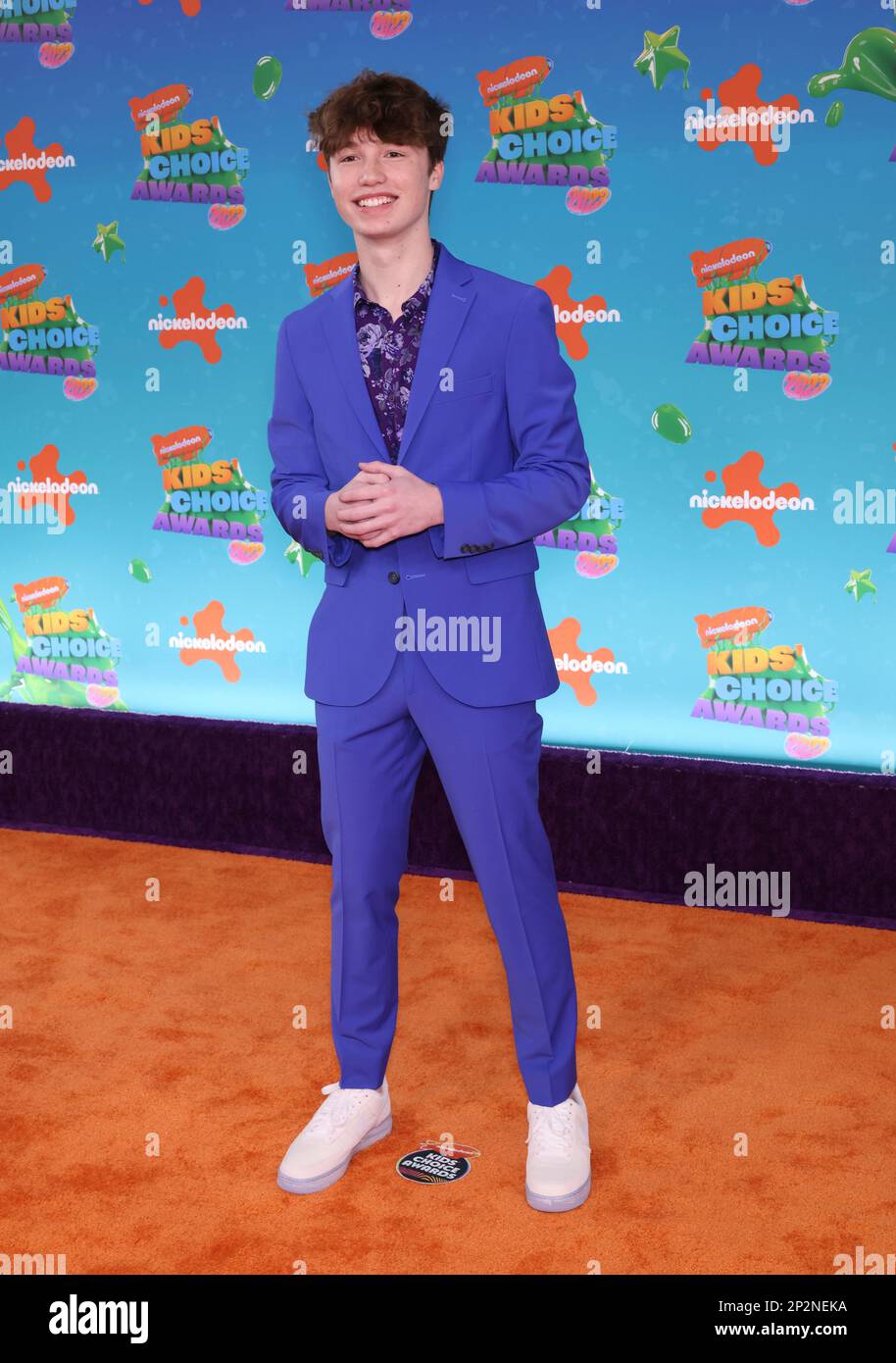 Owen Holt arrives at the Nickelodeon Kids' Choice Awards on Saturday, March 4, 2023, at ...