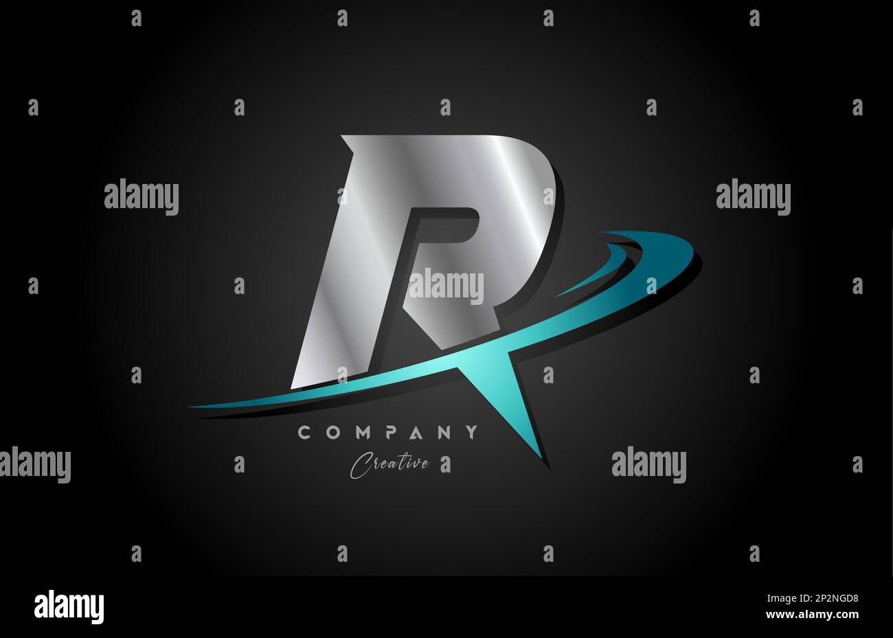 silver metal blue R alphabet letter logo icon design with swoosh ...