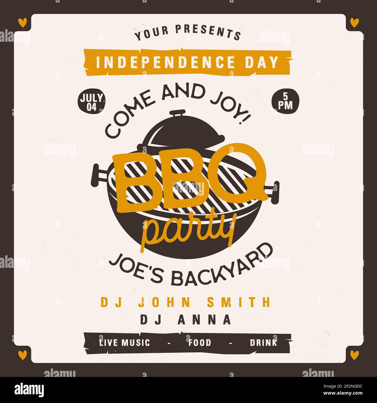 BBQ party for Independence Day card template. BBQ grill square card for ...