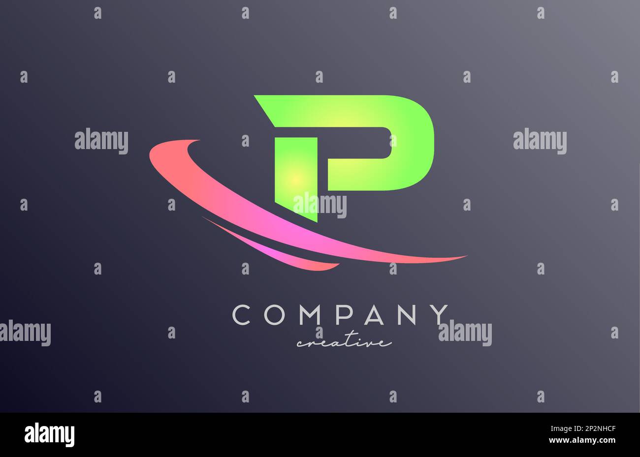 green pink P alphabet letter logo icon with swoosh. Creative template ...
