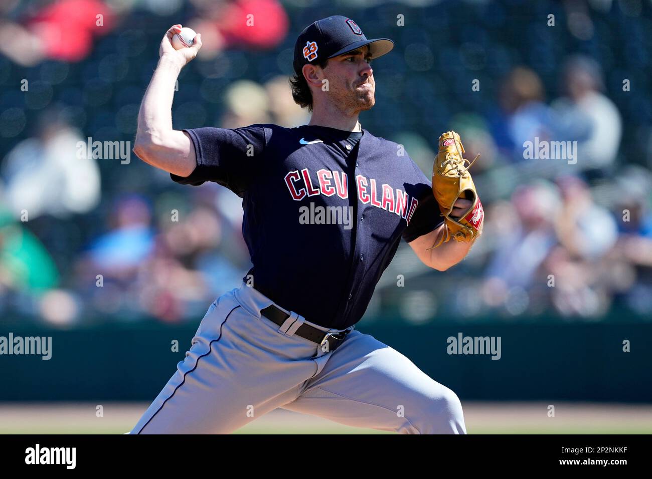 Cleveland Guardians starting pitcher Shane Bieber throws against the ...