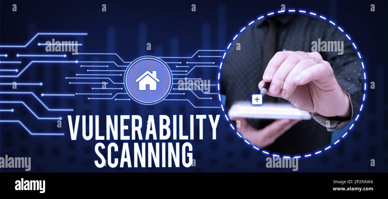 Text caption presenting Vulnerability Scanning. Word for defining ...