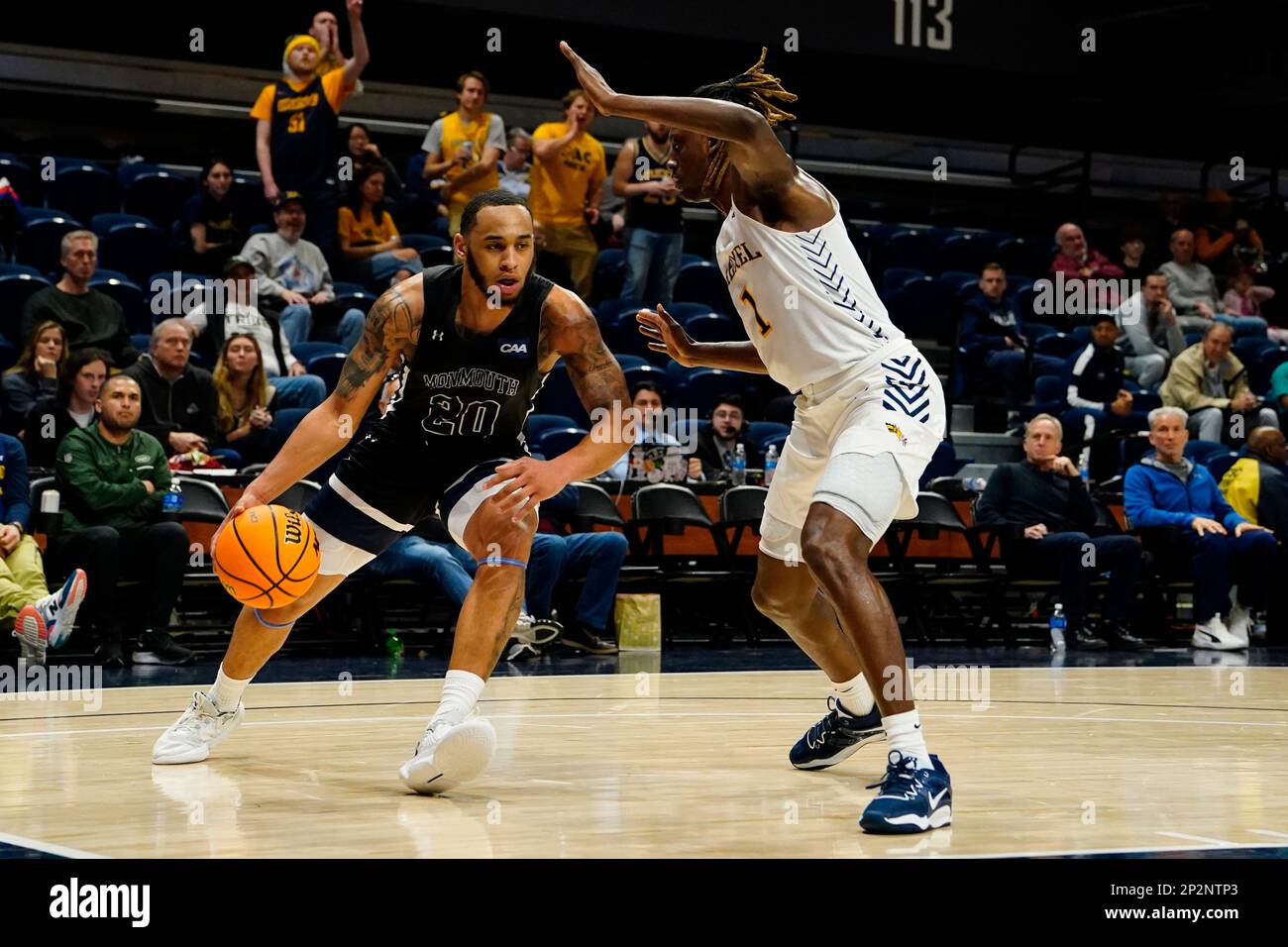 WASHINGTON, DC - MARCH 04: Monmouth Hawks Guard Tahron Allen (20 ...