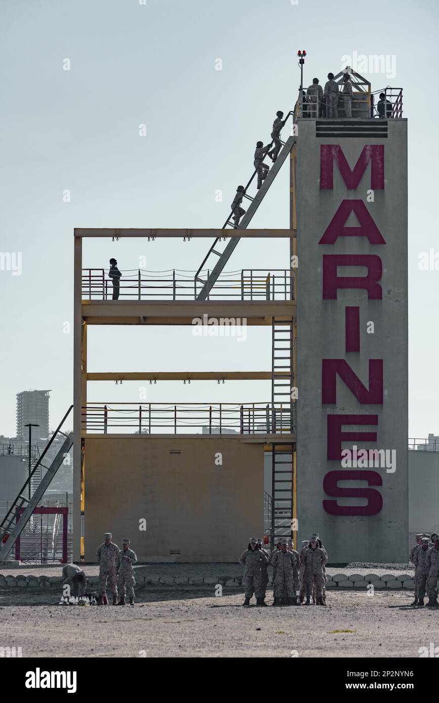 U.S. Marines with Mike Company, 3rd Recruit Training Battalion, await ...