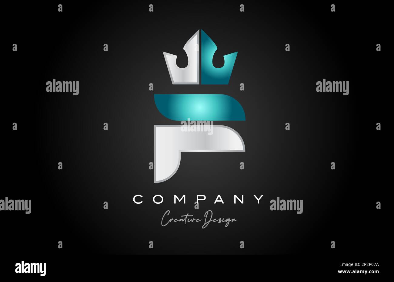 blue grey F alphabet letter logo icon design. Creative crown king ...