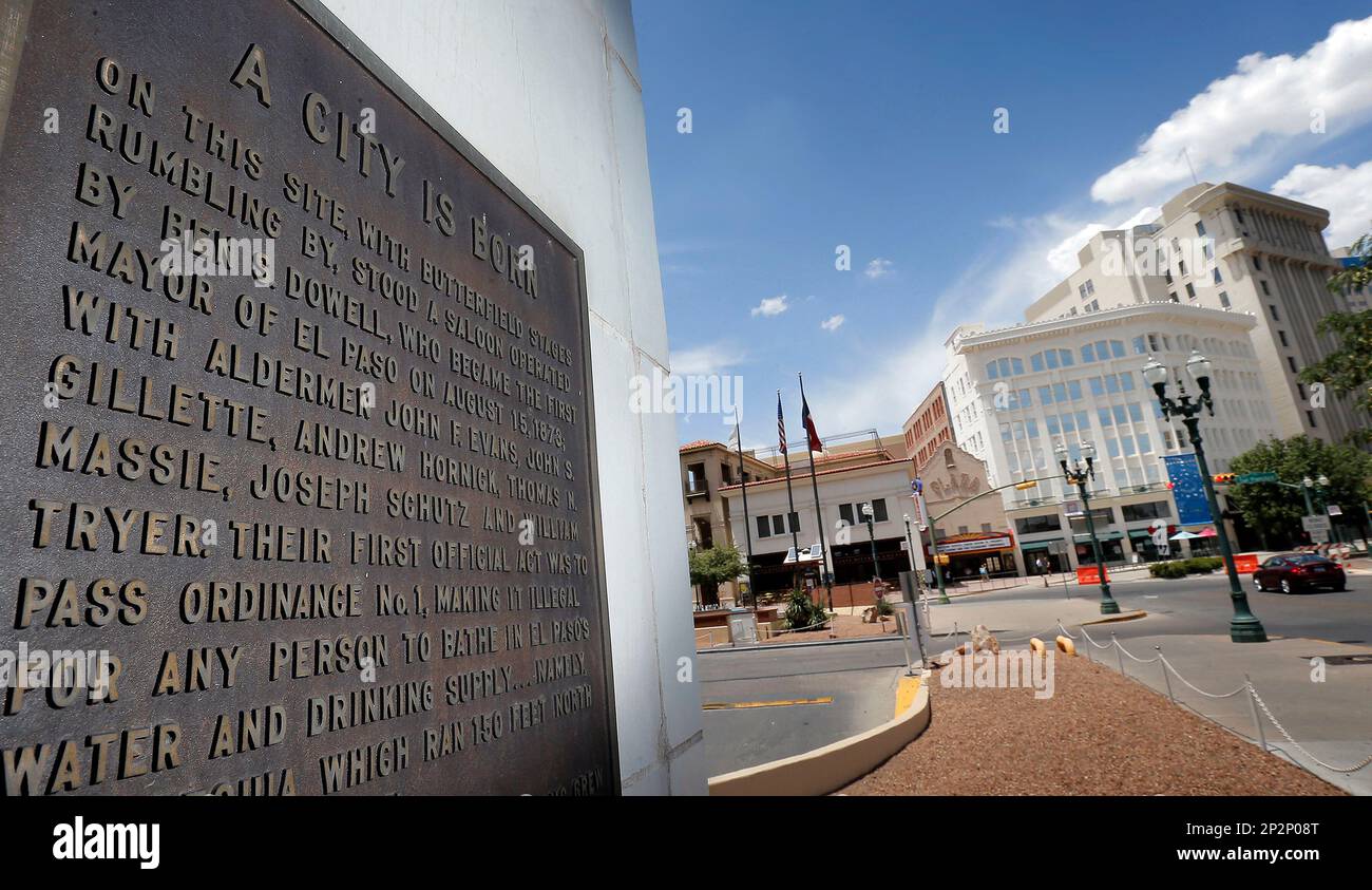 An historic marker on the wall of the Camino Real Hotel tells a brief ...