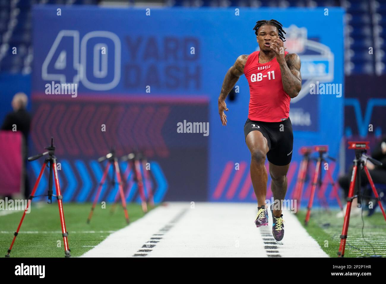 Florida quarterback Anthony Richardson runs a drill at the NFL football ...
