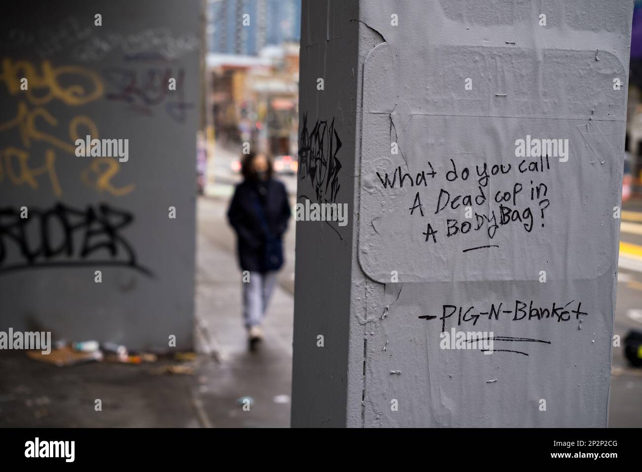 Seattle, USA. 20 Feb, 2023. Anti Police graffiti on Capitol Hill Stock ...