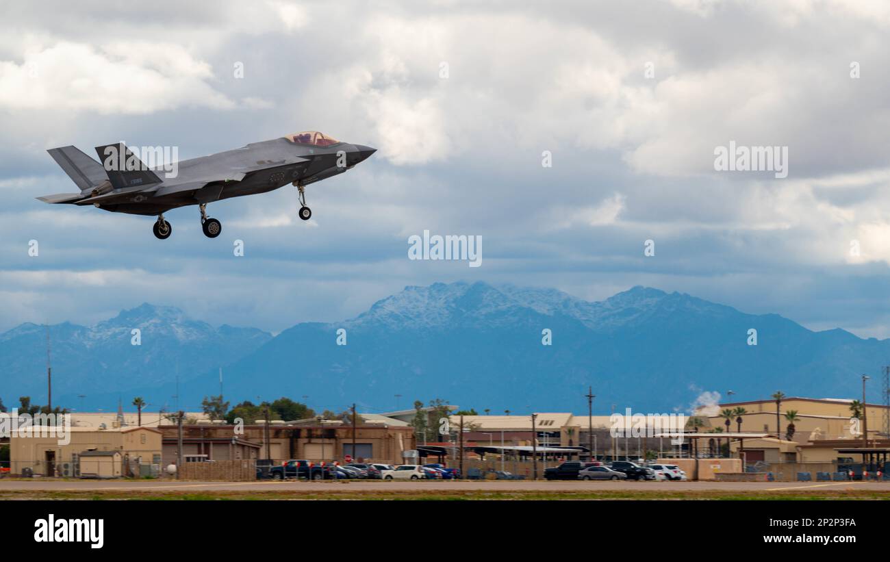 An F-35A Lightning II lands March 2, 2023, at Luke Air Force Base ...