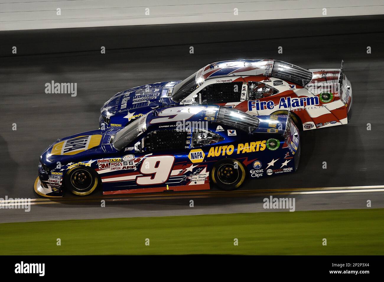 Chase Elliott (9) races with Regan Smith (7) during the NASCAR XFINITY ...