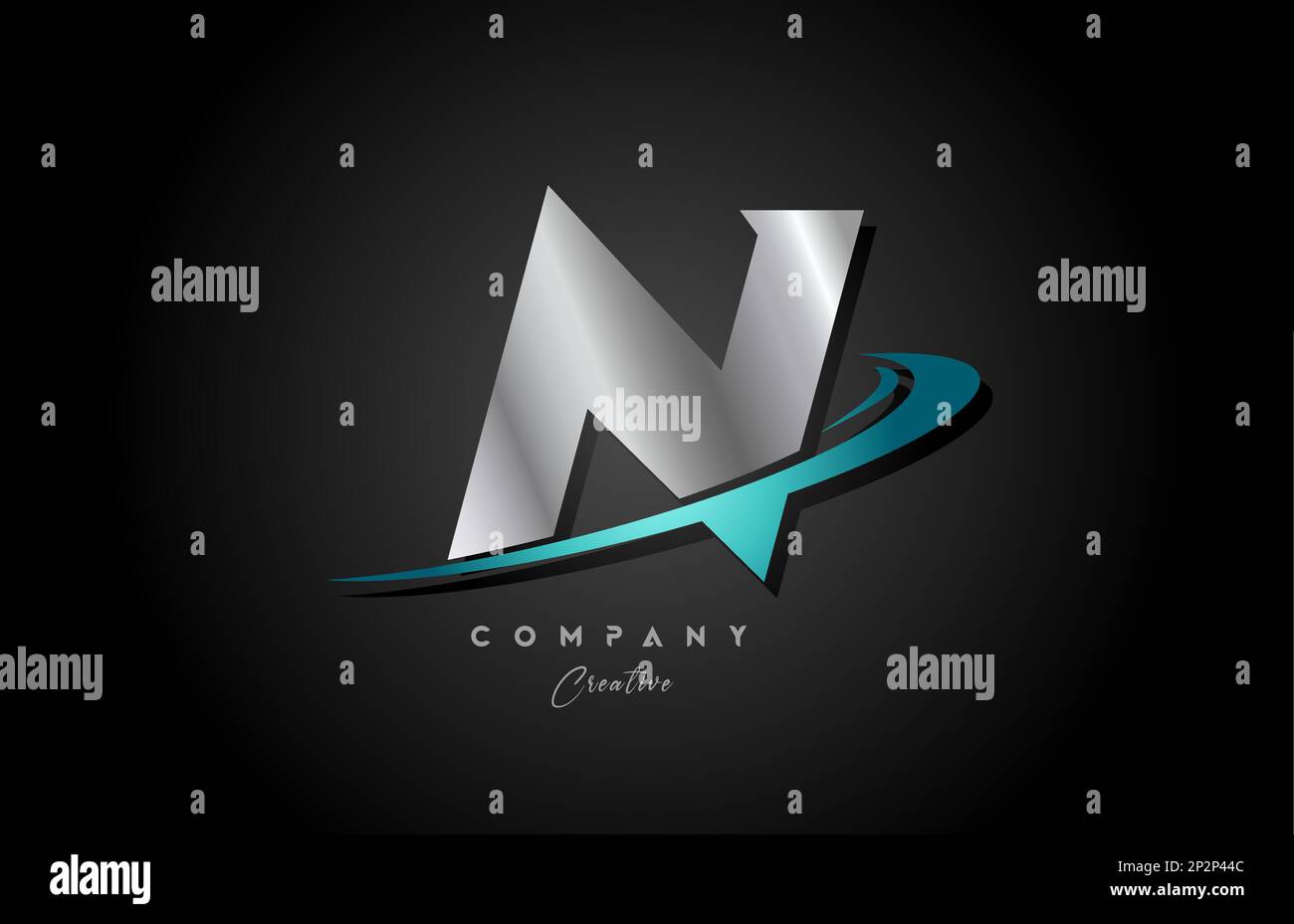 silver metal blue N alphabet letter logo icon design with swoosh. Creative template for business ...