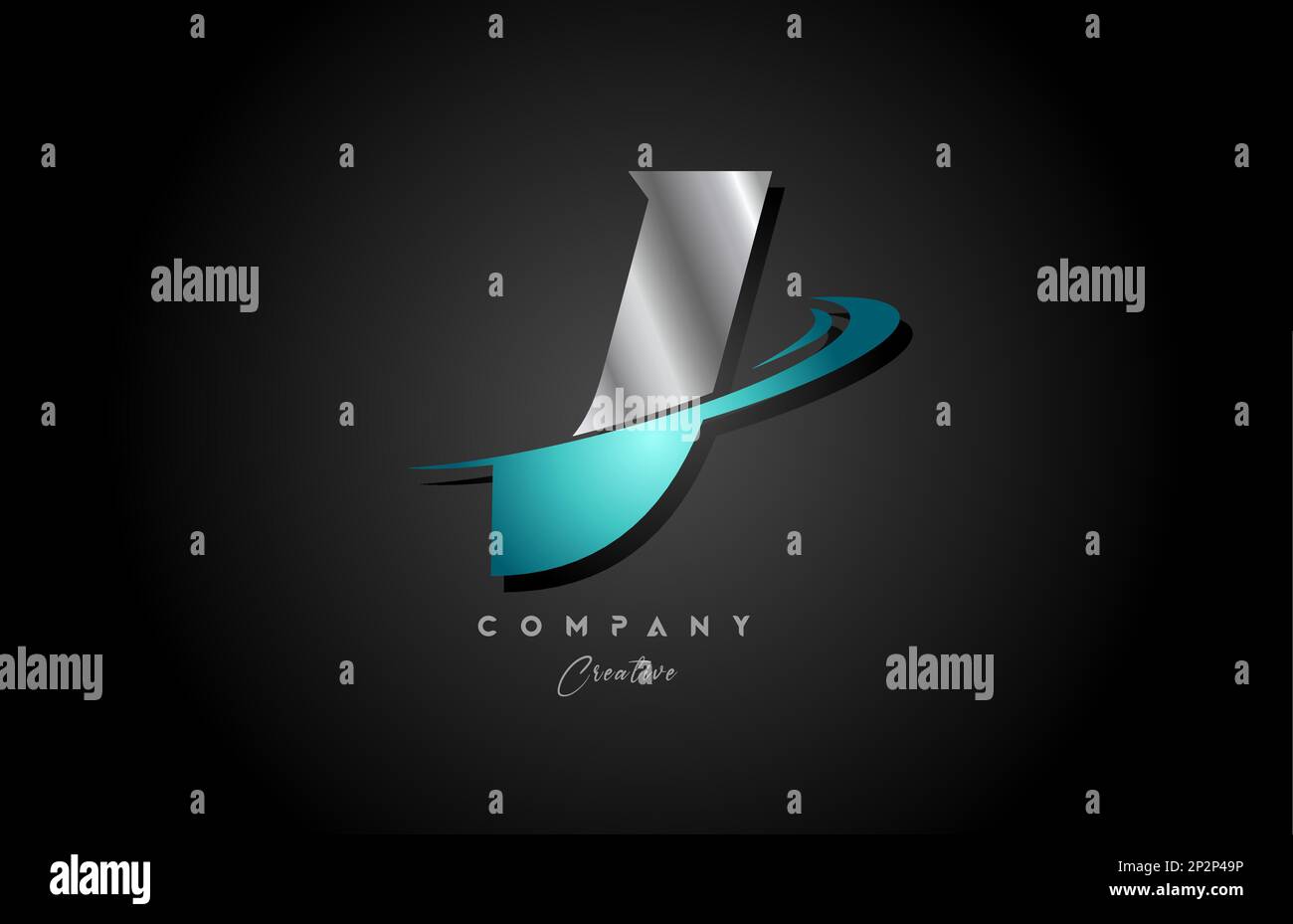 silver metal blue J alphabet letter logo icon design with swoosh ...