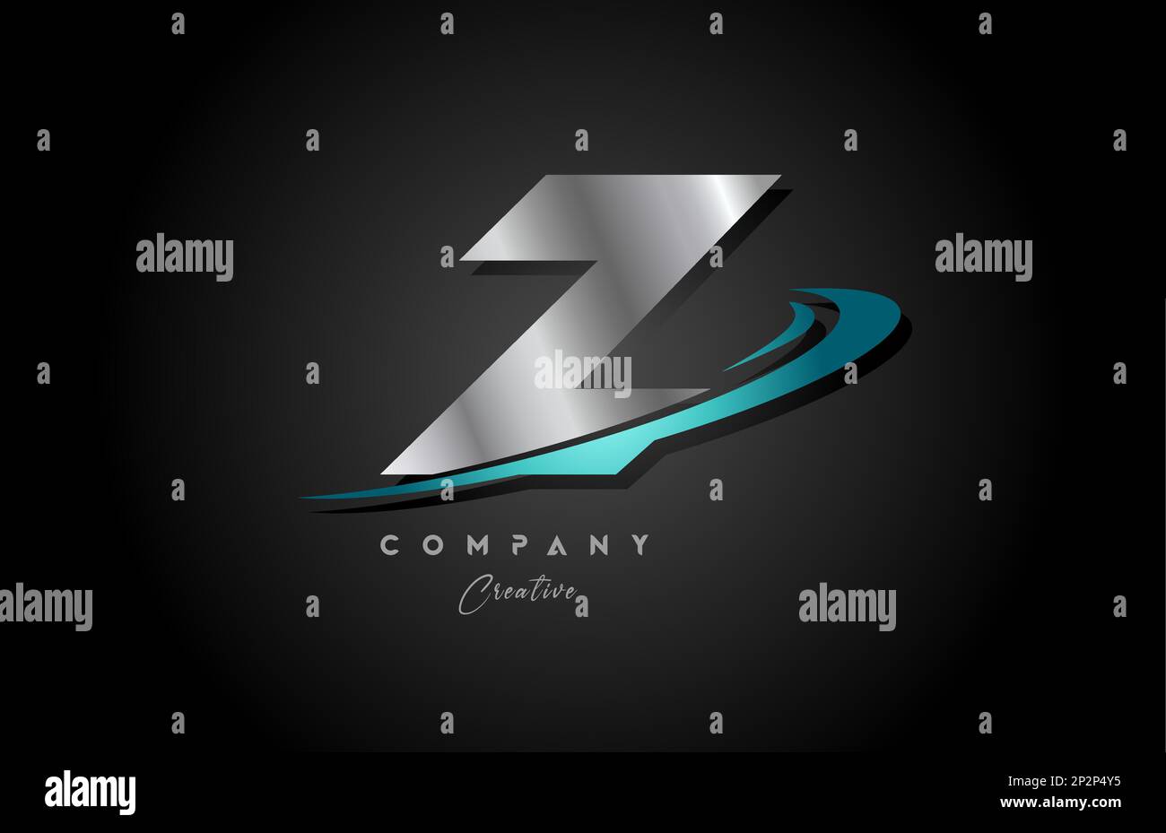 silver metal blue Z alphabet letter logo icon design with swoosh ...